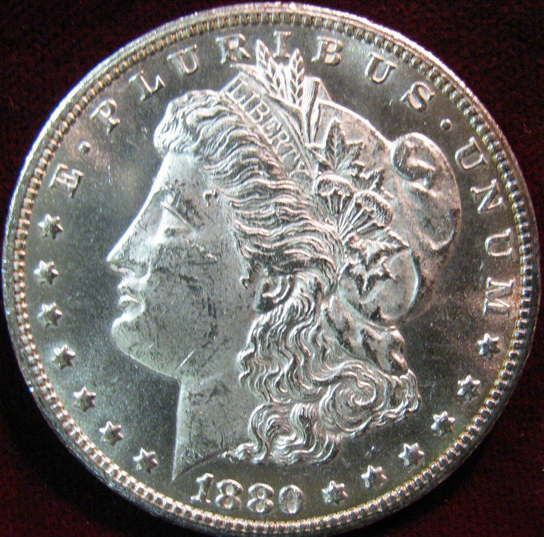 1599. 1880 CC Rev. 78 Morgan Silver Dollar. MS 63. Semi-Prooflike.