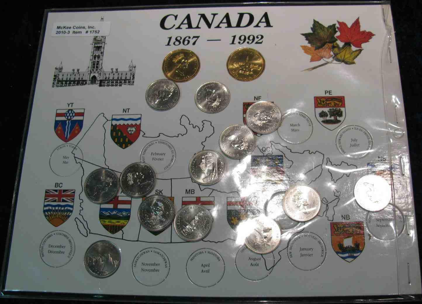 1752. 1867-1992 Canada Commemorative Coin Set in fancy display board.