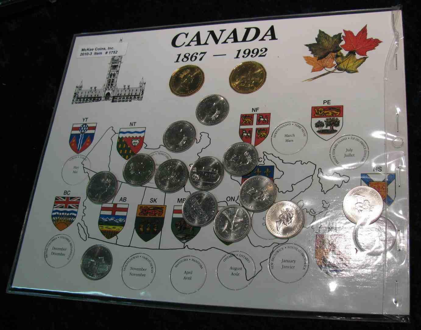 1752. 1867-1992 Canada Commemorative Coin Set in fancy display board.