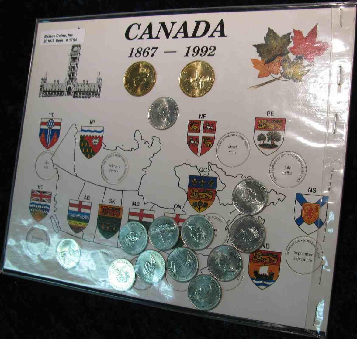 1754. 1867-1992 Canada Commemorative Coin Set in fancy display board.