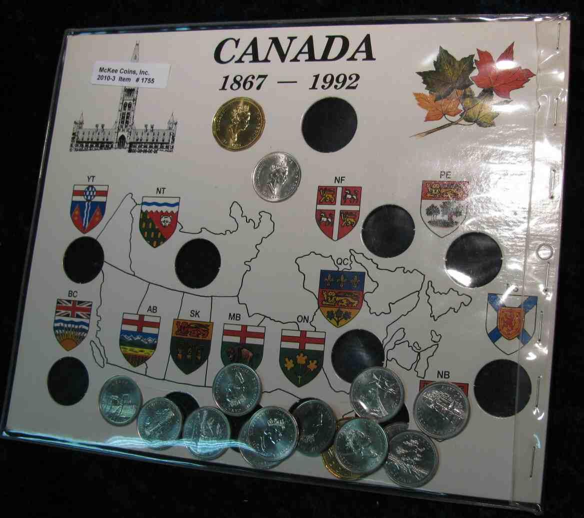 1755. 1867-1992 Canada Commemorative Coin Set in fancy display board.