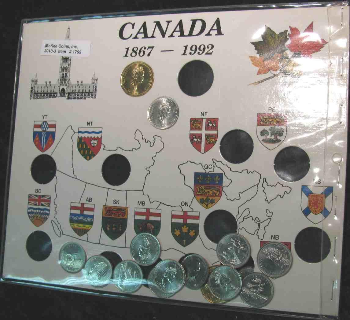 1755. 1867-1992 Canada Commemorative Coin Set in fancy display board.