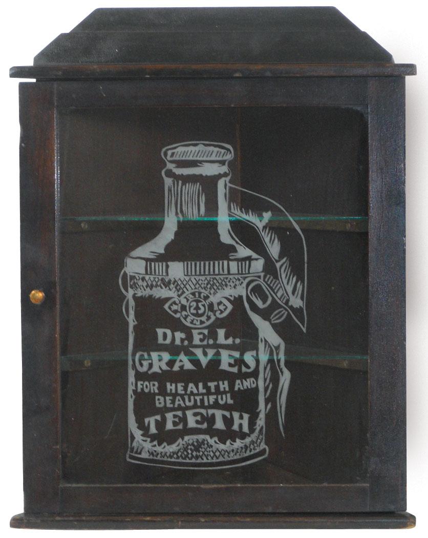 Drug store display case, old wooden corner case w/slot in top for sign ...