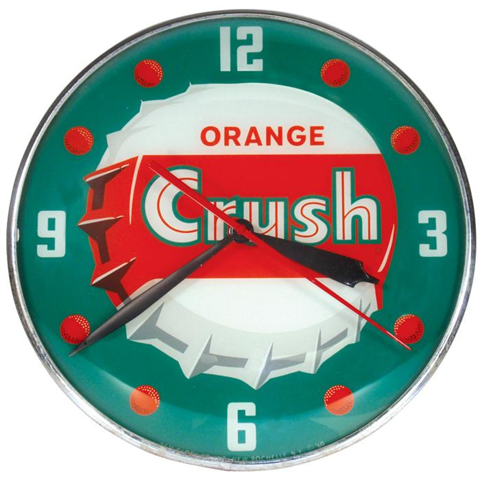 Orange Crush clock, round light-up electric in metal case w/glass dome ...