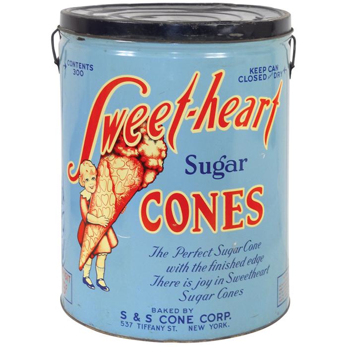 Sweet-heart Sugar Cones tin w/orig lid, mfgd by S&S Cone Corp.-New York ...