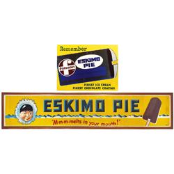 Eskimo Pie signs (2), colorful litho on canvas sign w/Eskimo Boy ...