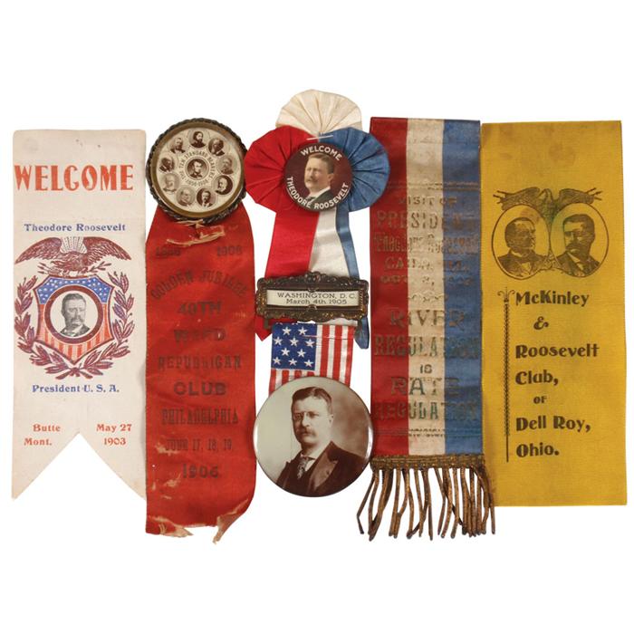 Political ribbons & badges (6), 1858-1906 Ten Standard Bearers cello ...