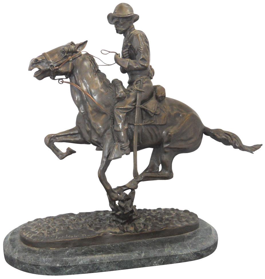 Frederick Remington bronze titled "Trooper of the Plains", green marble ...