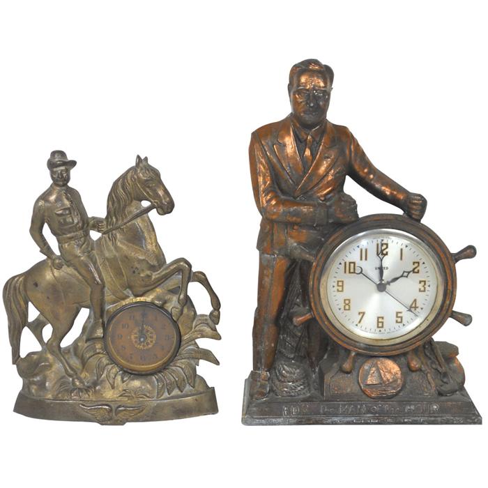 Political figural clocks (2), FDR-The Man of the Hour & Teddy Roosevelt ...