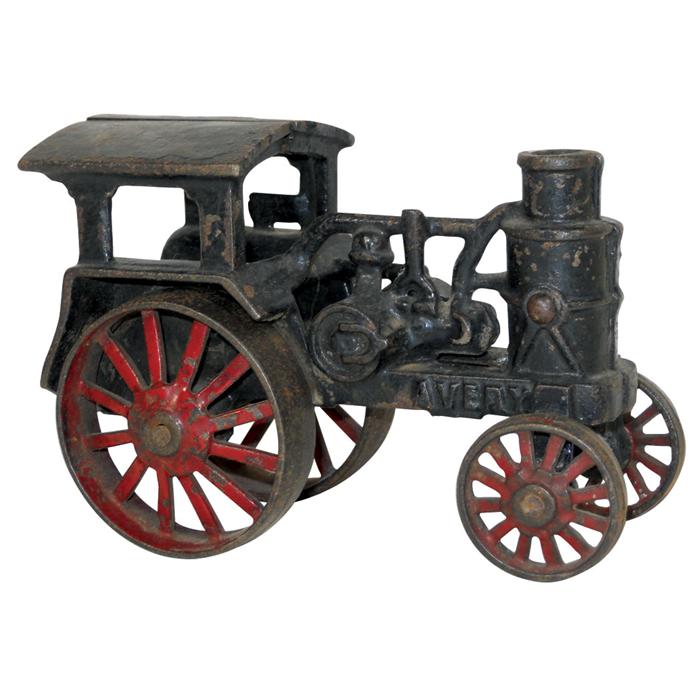 Toy tractor & taxi, both cast iron, Avery steam tractor w/orig paint ...
