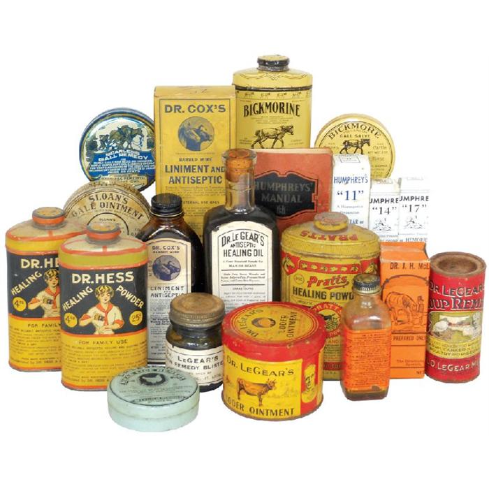 Veterinary medicine items (17), includes Dr. Cox's Barbed Wire Liniment ...