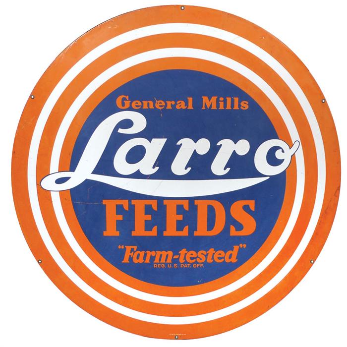 General Mills Larro Feeds porcelain sign, VG cond w/some loss in ...