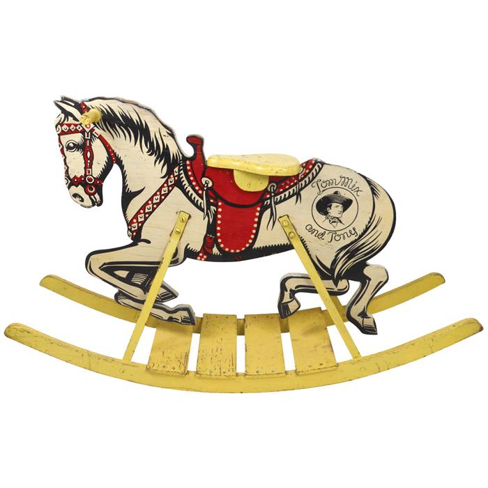Tom Mix & Tony rocking horse, wood w/metal braces, VG cond, 24"H x 39"L.