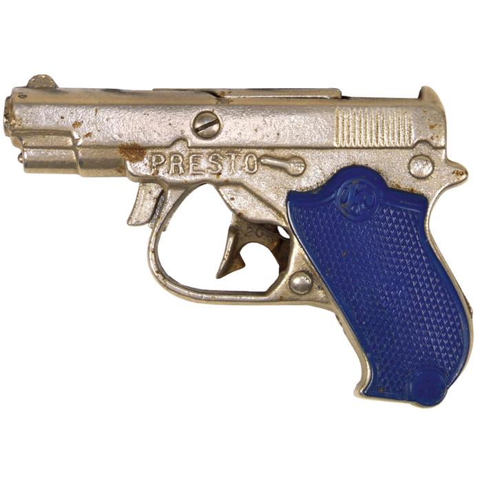 Toy cap guns (3), cast iron Kilgore Trooper Safety long barrel, cast ...