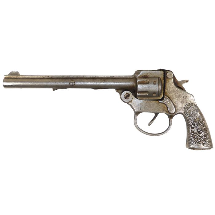 Toy cap guns (3), cast iron Kilgore Trooper Safety long barrel, cast ...