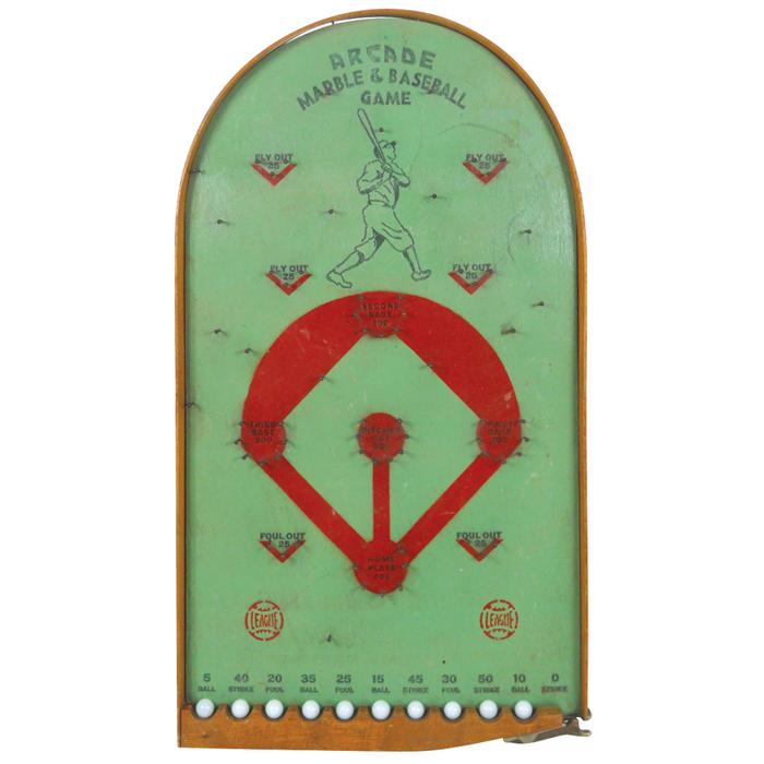 Toy bagatelle baseball marble game on wood board, mfgd by Arcade, VG ...