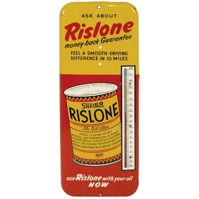 Petroliana, Rislone "The Oil Alloy" thermometer, mfgd by the Shaler Co ...