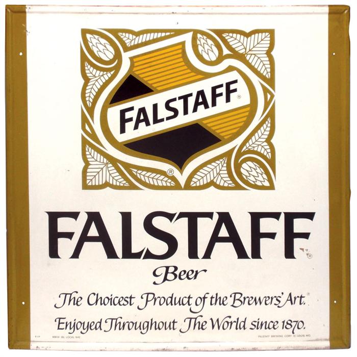 Breweriana, Falstaff Beer self-framed metal sign, VG cond, 47"H x 47"W.