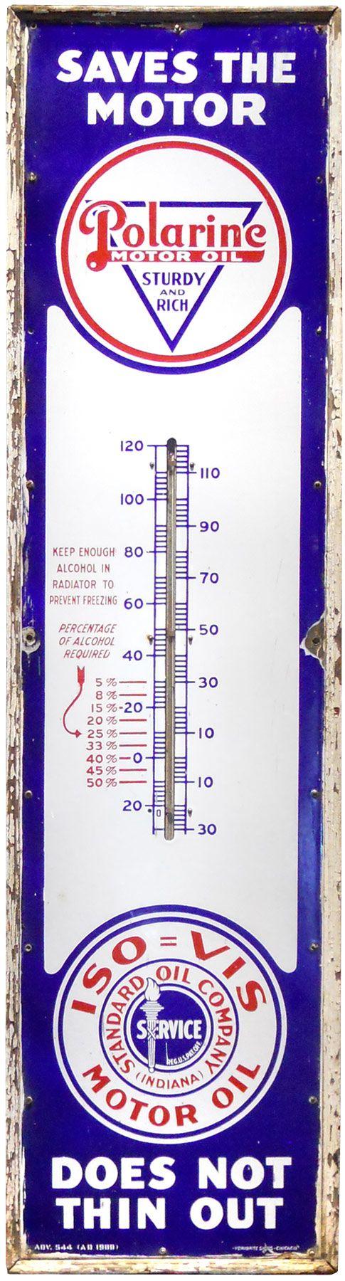 Petroliana, Polarine Motor Oil porcelain thermometer, large size, mfgd ...