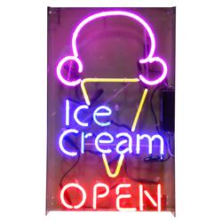 Ice Cream Neon sign, 4 color neon Ice Cream "OPEN", Exc working cond ...