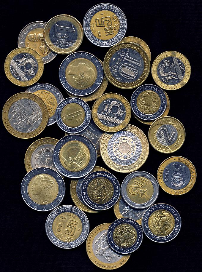 (30) BIMETAL COINS VARIOUS COUNTRIES & DENOMINATIONS-EF/UNC