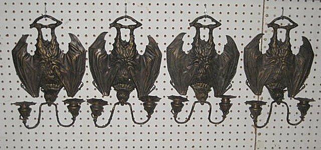 Set of 4 "Bat" bronze wall sconces