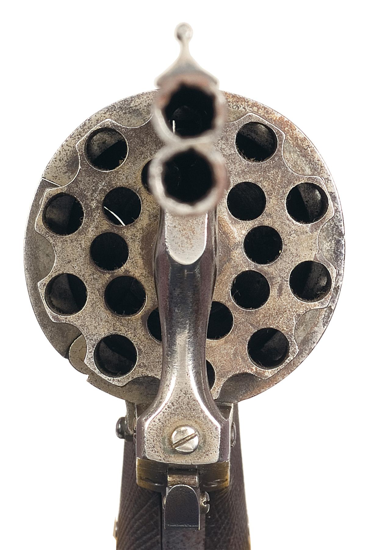Unique and Scarce European 20 Shot Superposed Barrel Pinfire Revolver