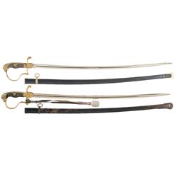 Two Imperial German Lion Head Pommel Officer's Swords with Scabbards