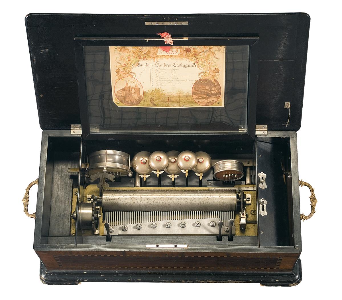 Superb Multi-Tune Music Box with Percussion Elements, 68 Notes and 10 Songs