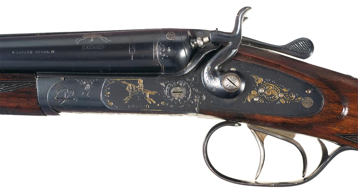 Silver Inlaid Bayard Double Barrel 28 Gauge Hammer Shotgun