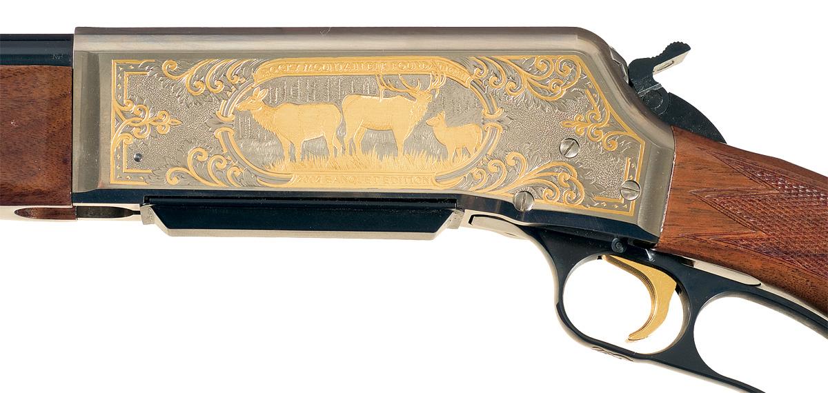 Engraved Gold Inlaid Browning BLR Lightning Lever Action Rifle