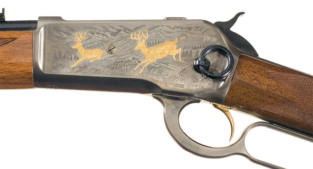 Three Browning Rifles -A) Signed Engraved Gold Inlaid Browning Model 71 ...
