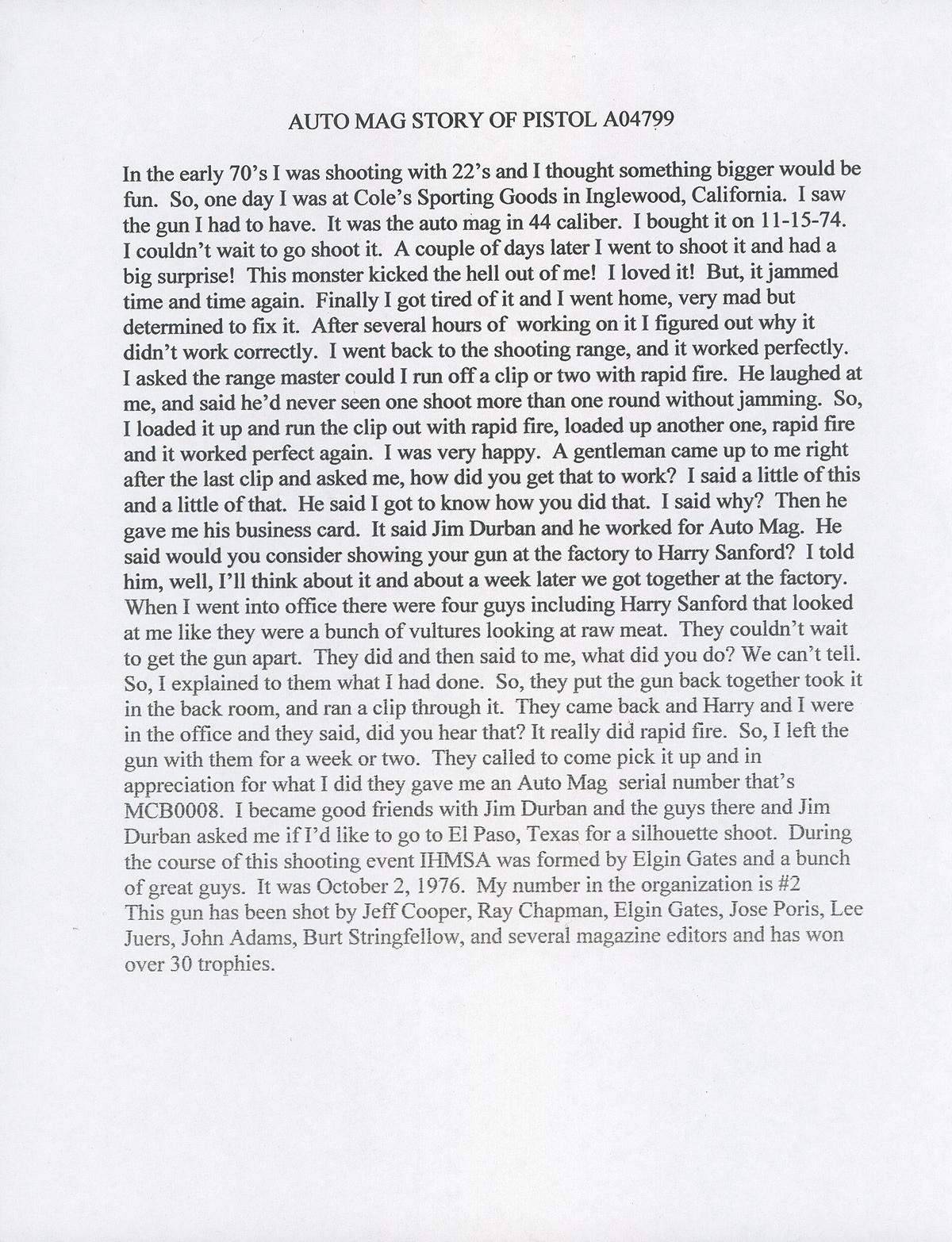 Auto Mag Model 180 Semi-Automatic Pistol in 44 AMP with Carrying Case ...