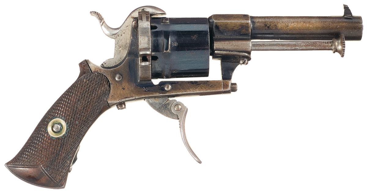 French LeFaucheux Folding Trigger Pinfire Revolver with Purse