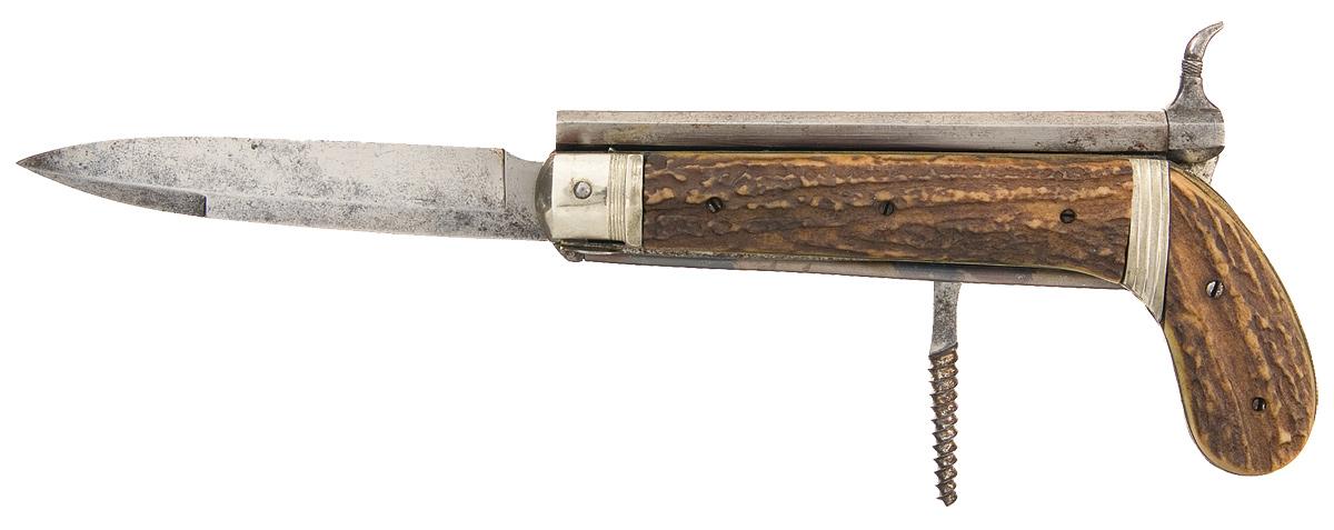 Unique German Percussion Knife Pistol Marked Tresch with Spring Loaded ...