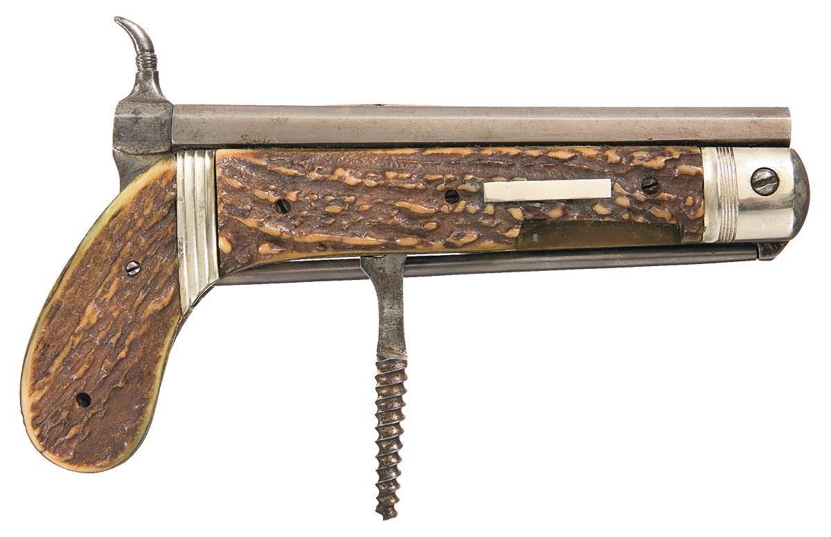 Unique German Percussion Knife Pistol Marked Tresch with Spring Loaded ...