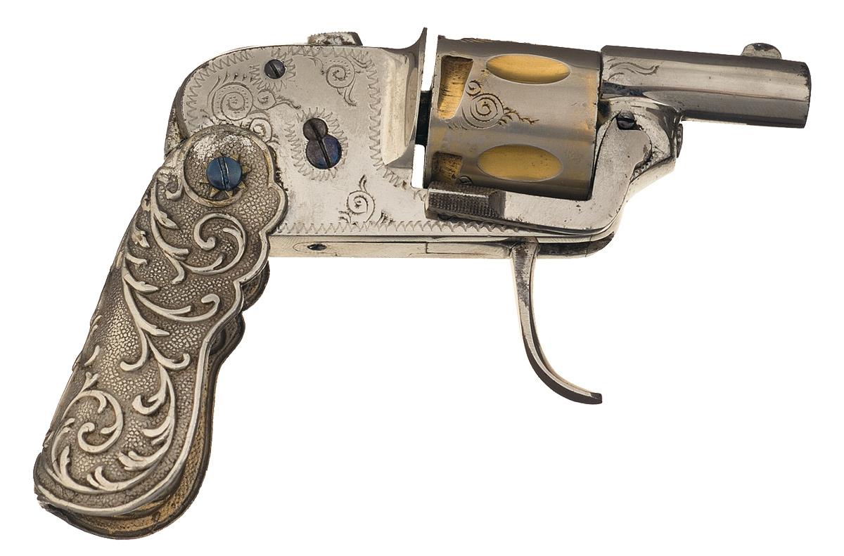 Excellent Engraved and Gold Washed Belgian Double Action Revolver with ...