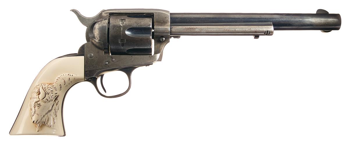 Pre-War Colt Single Action Army Revolver with Carved Ivory Stocks