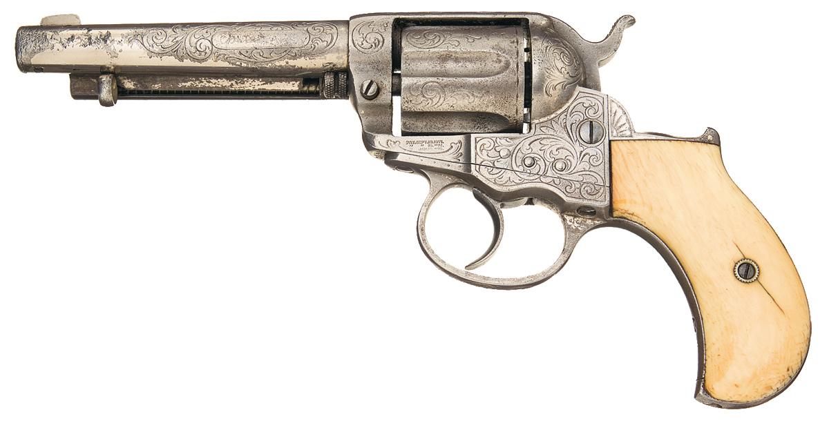 Engraved Colt Model 1877 Thunderer Double Action Revolver with Ivory Grips