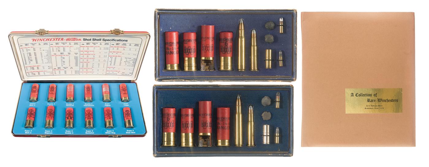 Three Winchester Shotgun Shell Displays and Copies of Winchester Blue ...