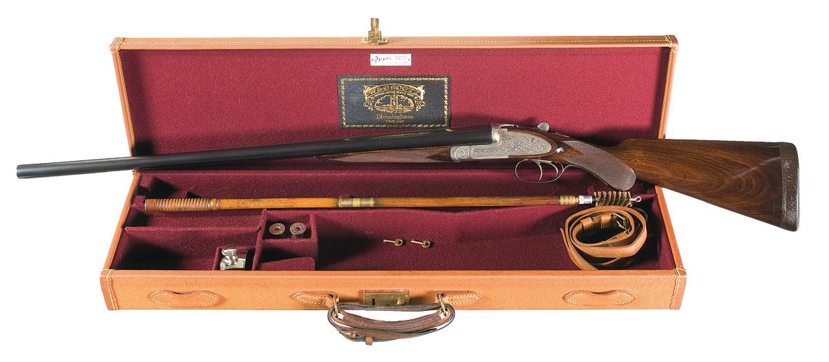 Cased Engraved W & C Scott Side Lock Double Barrel Hammerless Shotgun