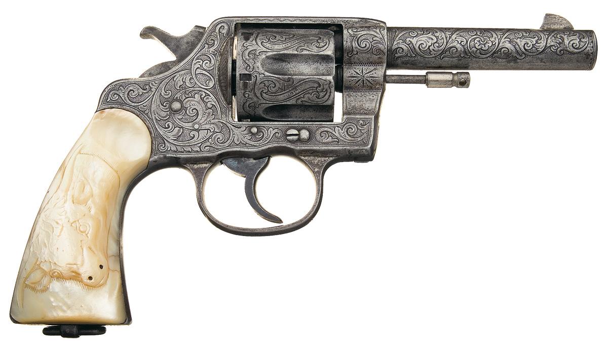 Rare Factory Engraved Colt New Service Revolver with Steer Head Pearl ...