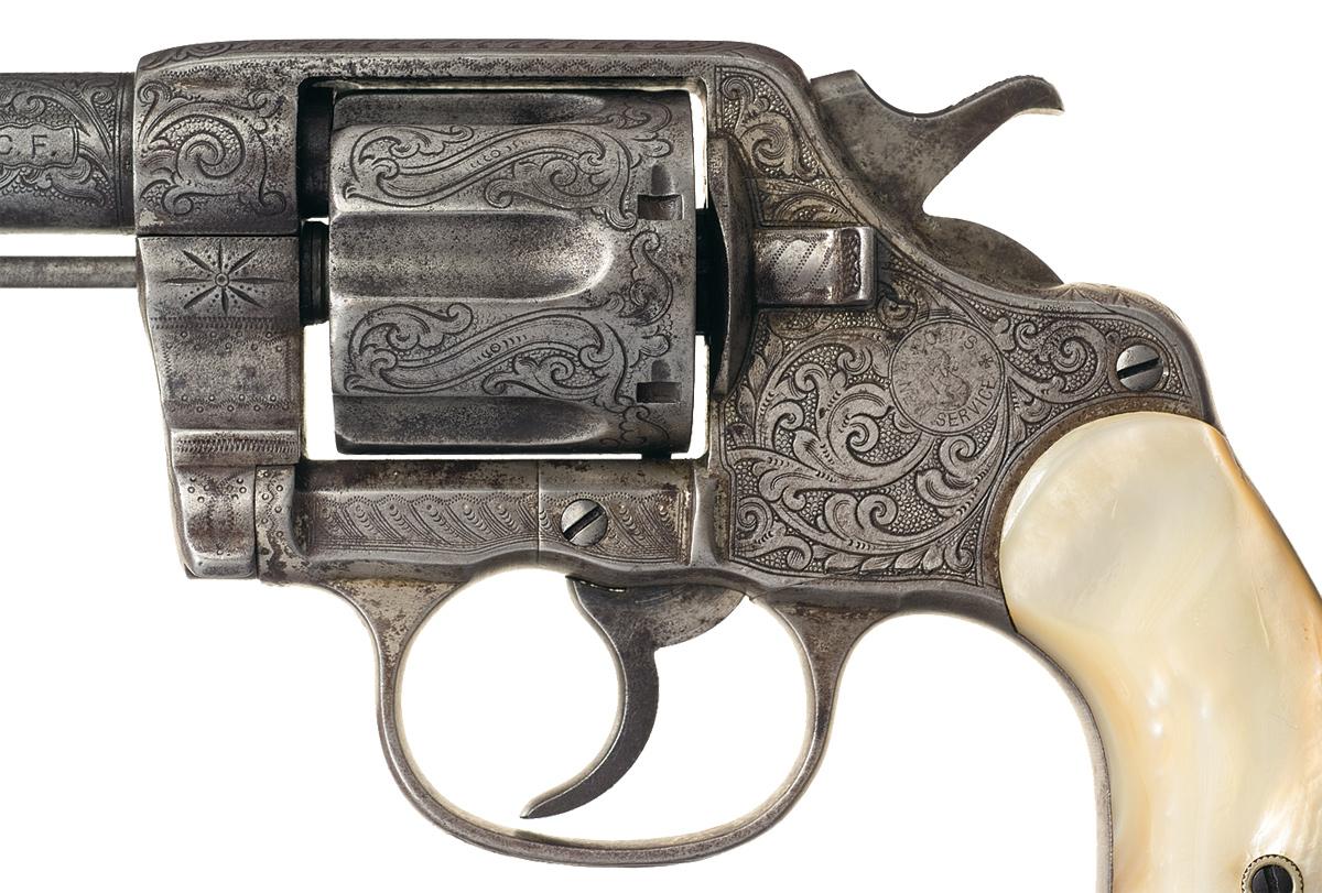 Rare Factory Engraved Colt New Service Revolver with Steer Head Pearl ...