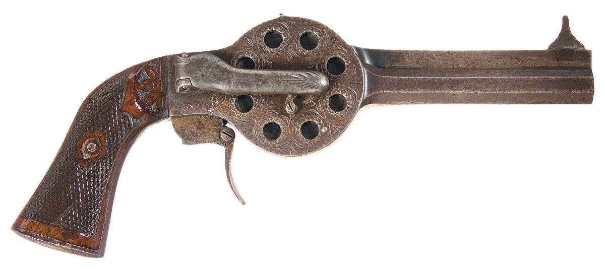 French J. Gouery Noel Patent 10-Round Pill Lock Turret Revolver