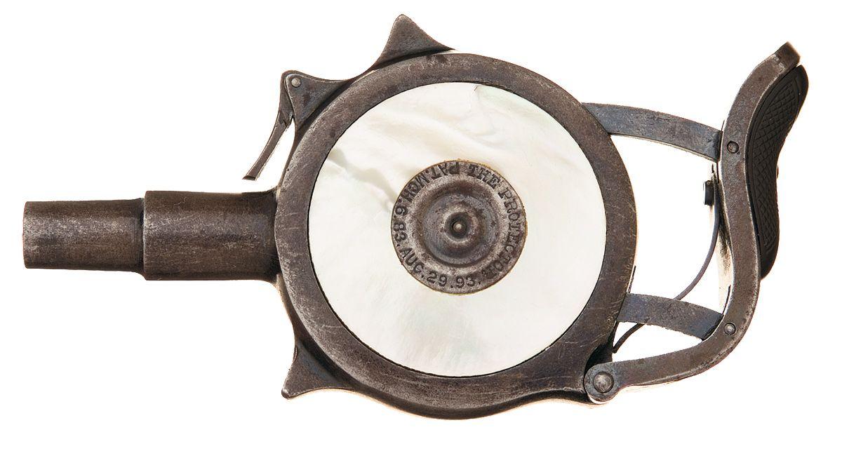 Exceptionally Rare Blue Chicago Palm Pistol with Pearl Side Panels