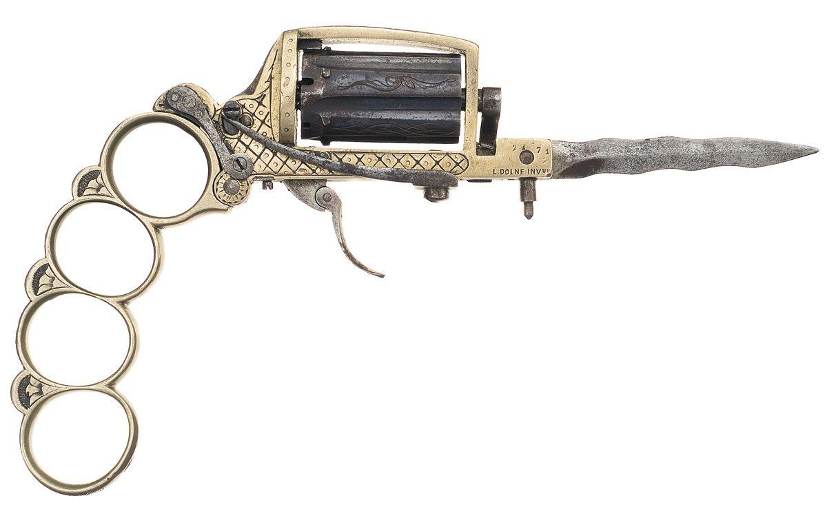 Attractive Engraved Silver Dolne Apache Double Action Pinfire Knife ...