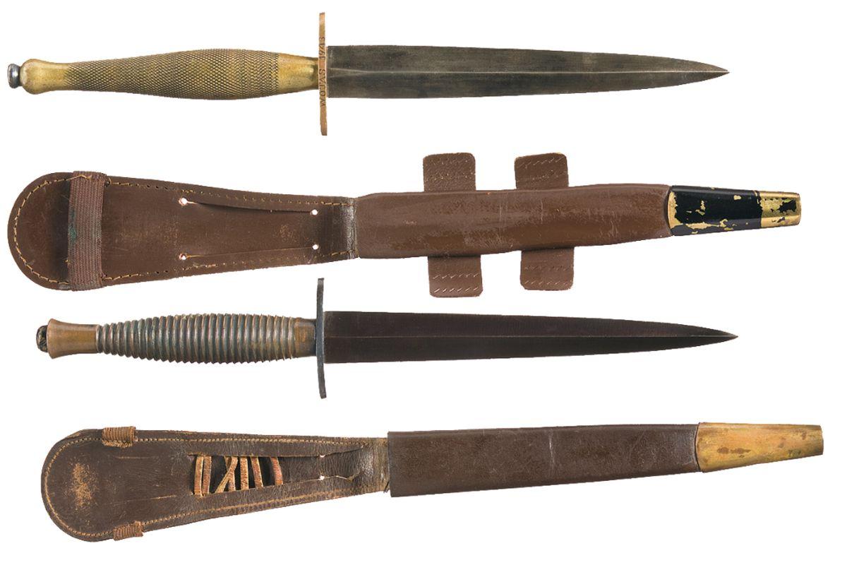 Two British Fairbairn-Sykes Commando Daggers with Sheaths
