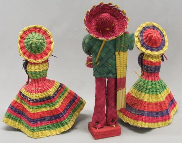 3 Vintage Mexican Straw Dolls