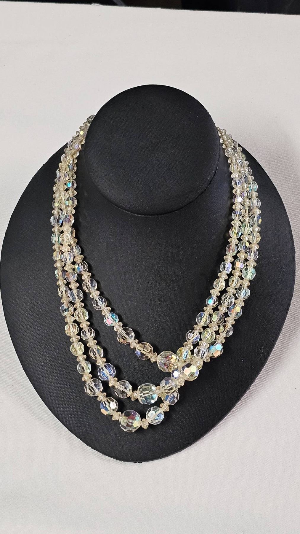 Vintage 1940s Three Strand Crystal Necklace with Faceted Beads - Beck ...