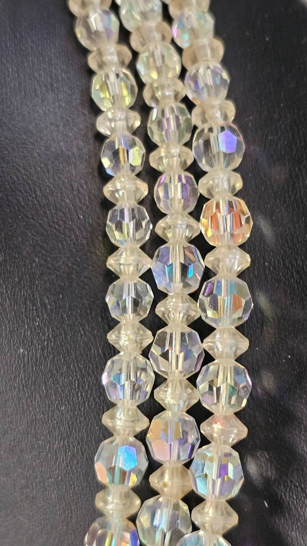 Vintage 1940s Three Strand Crystal Necklace with Faceted Beads - Beck ...